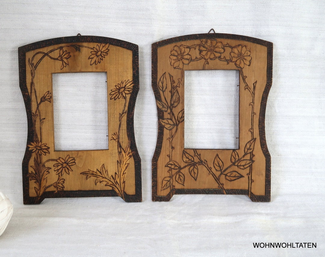 Vintage Handmade Picture Frames German Folk Art 2 Rustic Wooden Photo ...