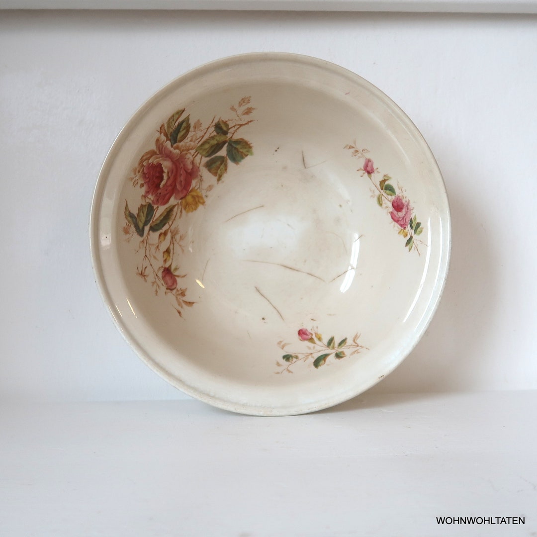 Antique Teastained Ironstone Bowl Round Dish With Fine Rose - Etsy