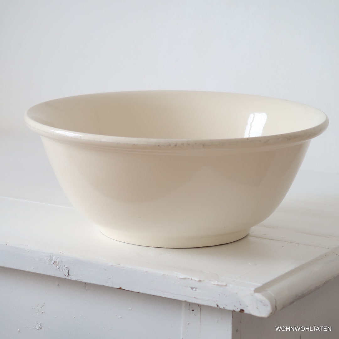Cream White Ironstone Bowl Large Antique Mixing Bowl Rustic Farmhouse ...