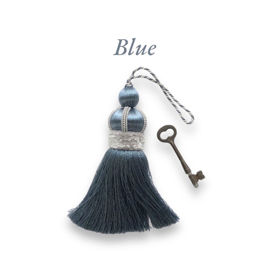 Blue Key Tassel W Cut Velvet Ruche - Tassel Height 5.75" - Etsy