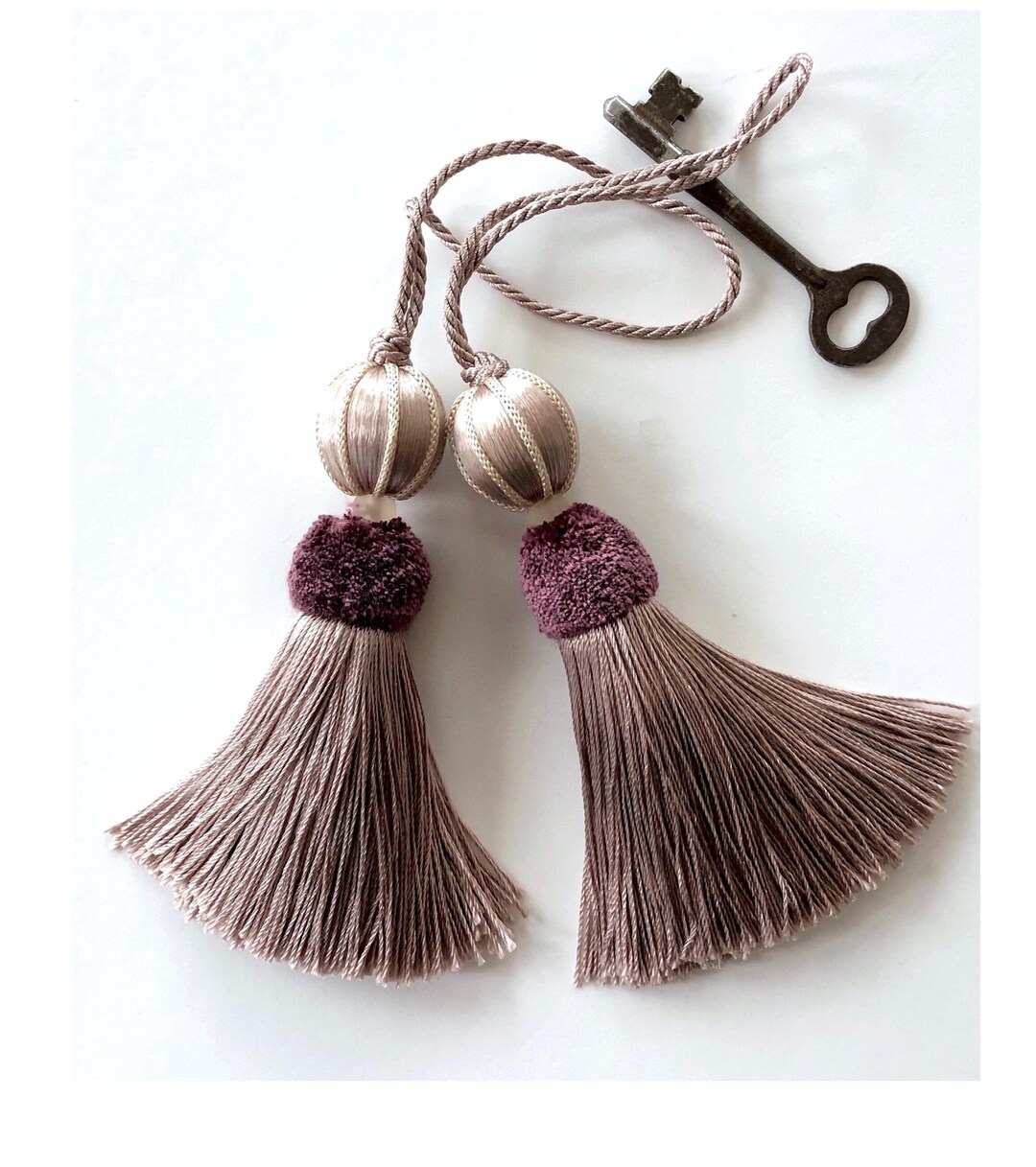 Pair of Beaded Key Tassels in Dusty Mauve and Plum Velvet - Etsy