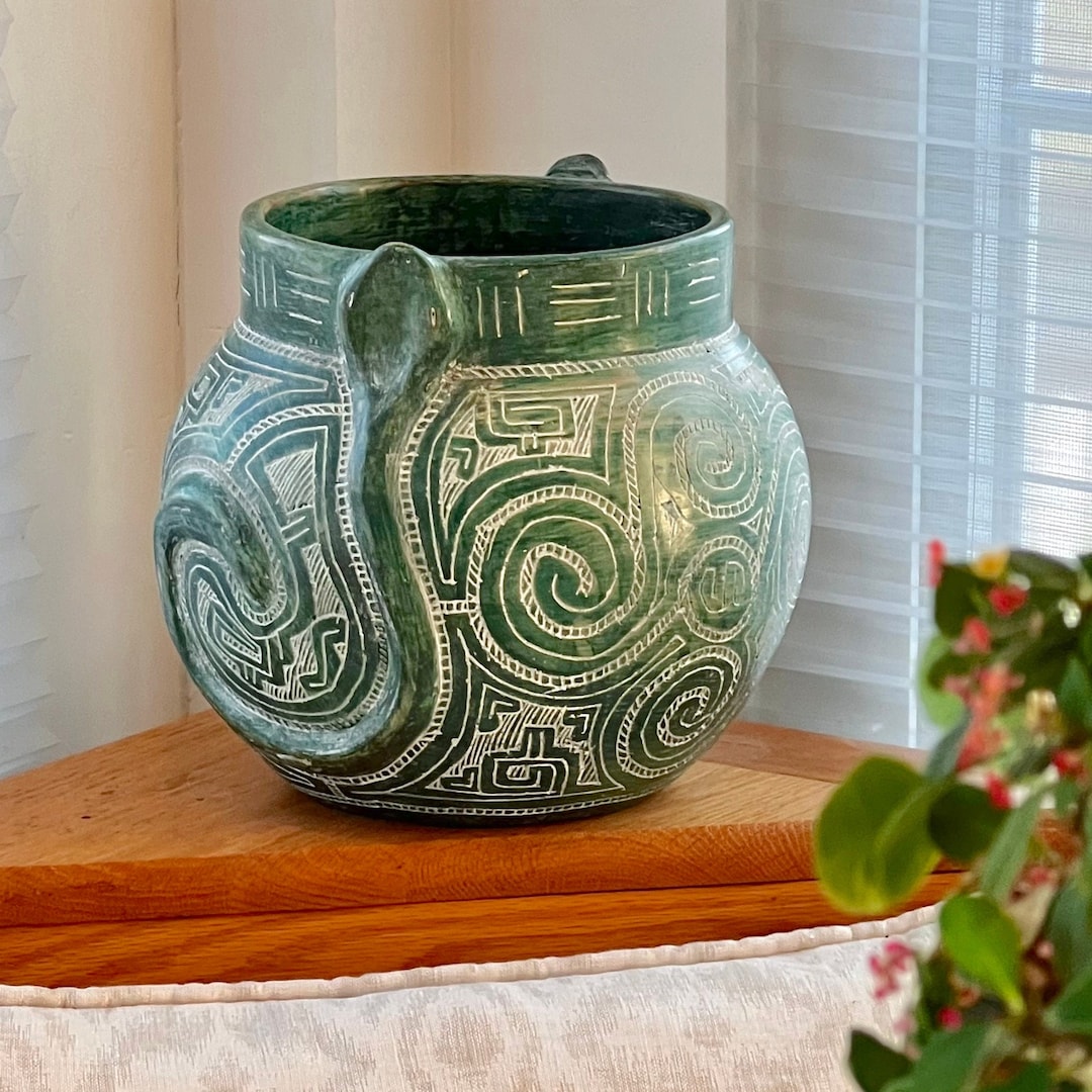 Brazilian Marajoara Pottery Vase W Snake Motif - FREE SHIPPING - Etsy