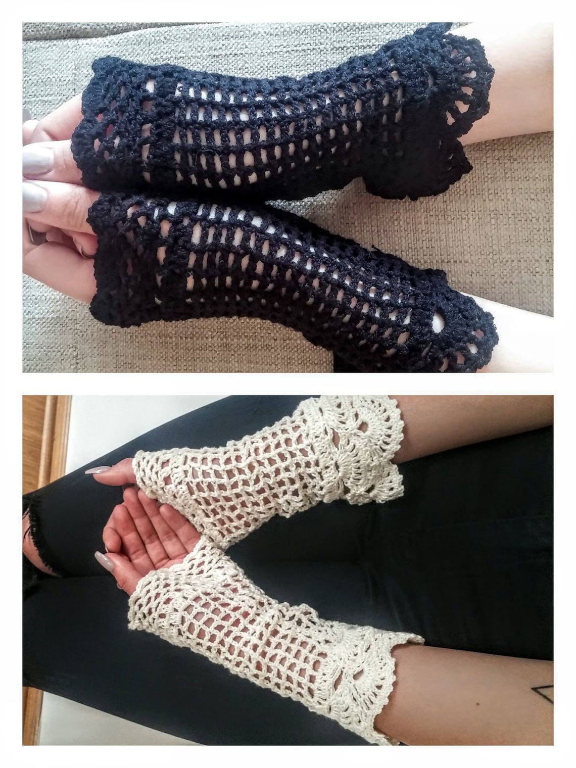 Black Fingerless lace Gothic mittens Crochet lace cuffs | Etsy