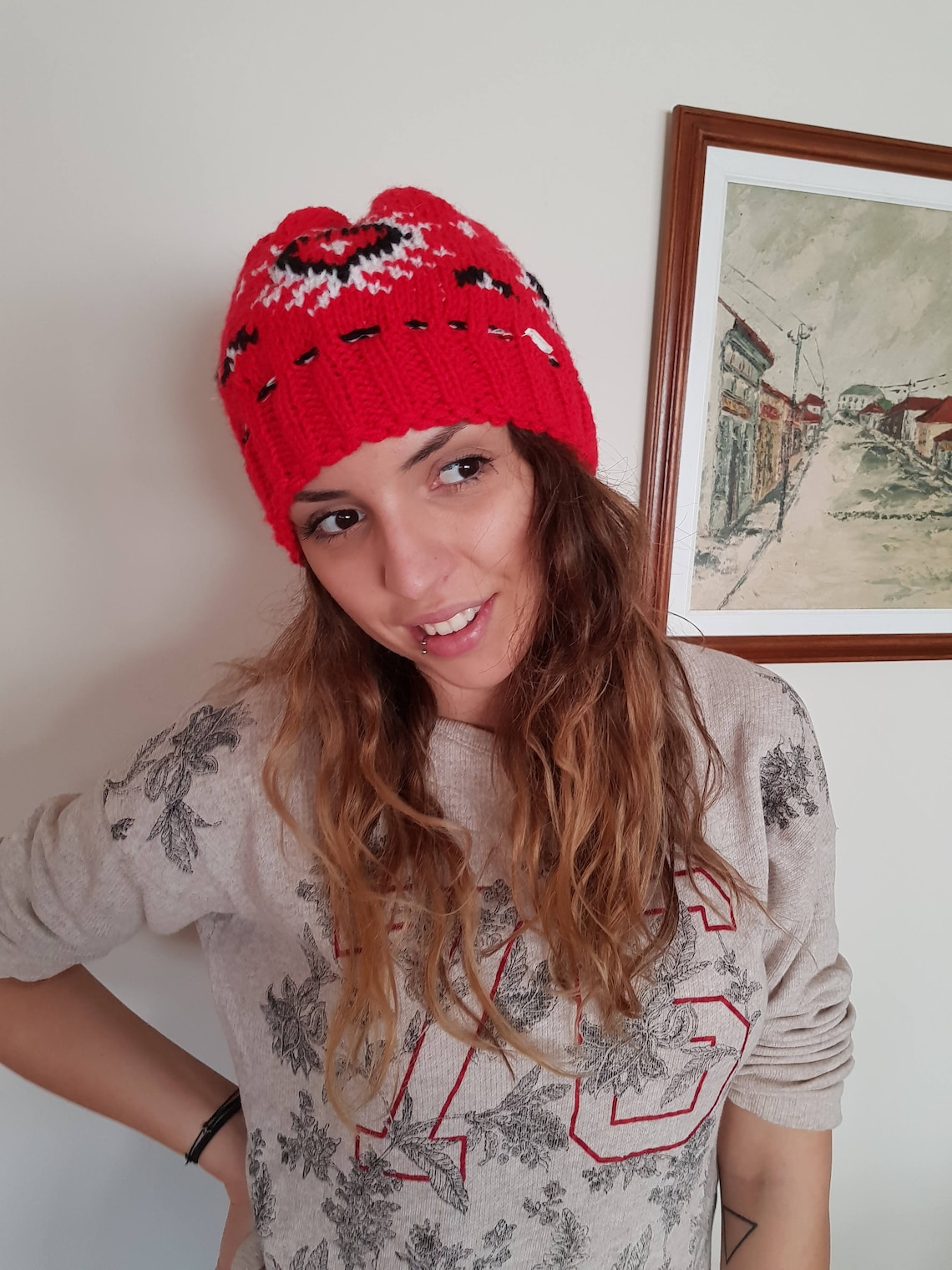 Red Winter Hat Serbian Gift Serbian Knit Beanie Balkan Ethno - Etsy