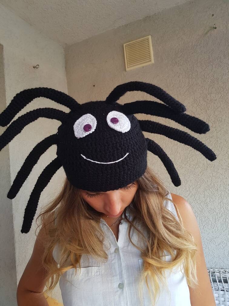 Haloween hat Spider hat Unisex Black hat Crochet spider beanie | Etsy