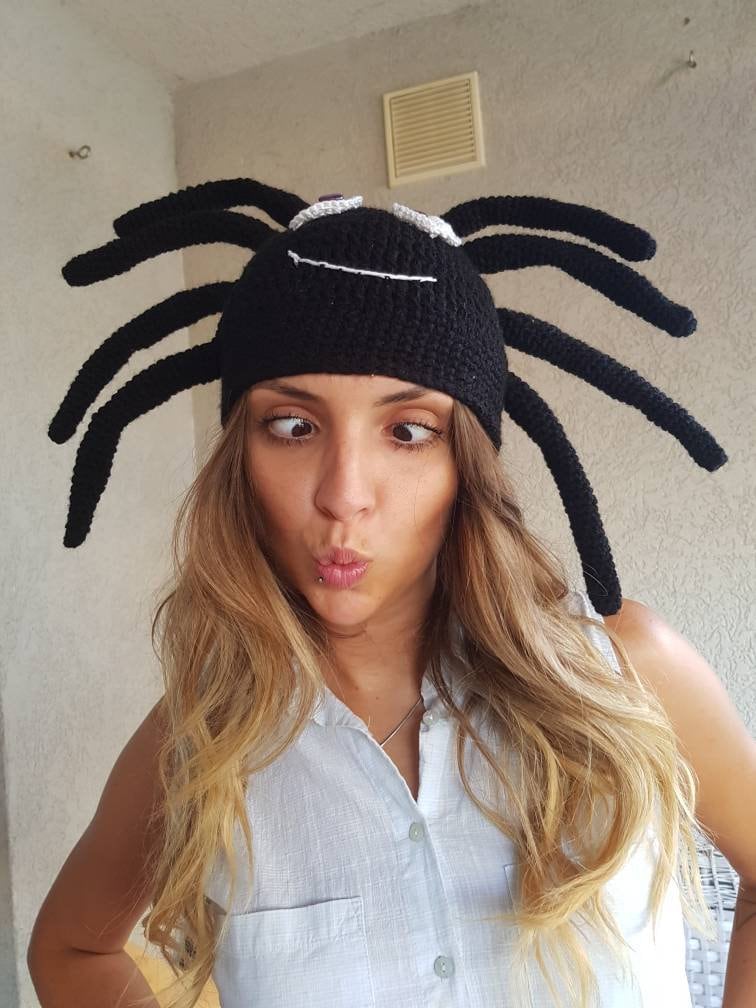 Haloween hat Spider hat Unisex Black hat Crochet spider beanie | Etsy