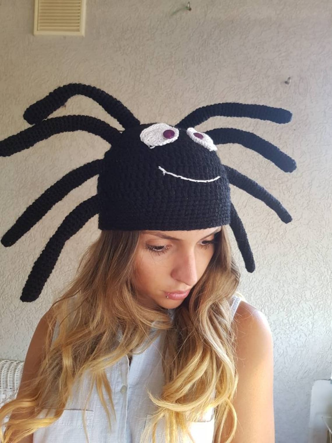 Haloween hat Spider hat Unisex Black hat Crochet spider beanie | Etsy