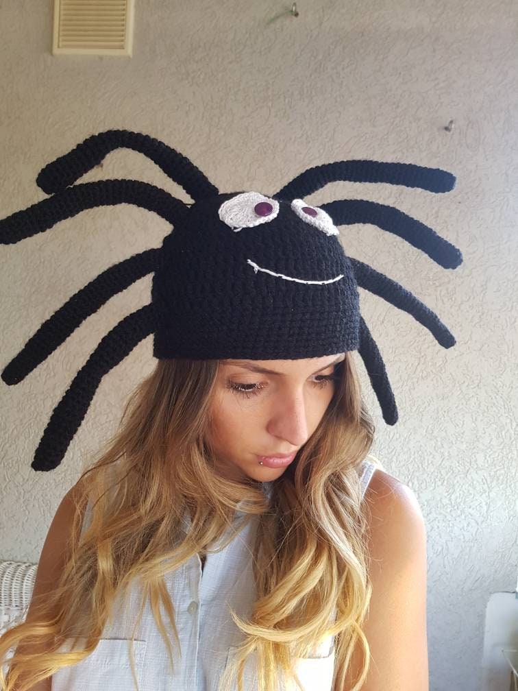 Haloween hat Spider hat Unisex Black hat Crochet spider beanie | Etsy