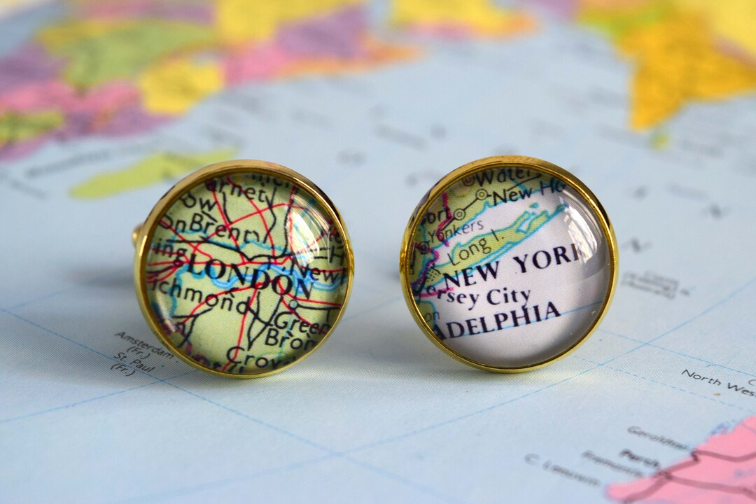 Map Cufflinks, Gold Plated, Personalised Custom Vintage Map Design ...