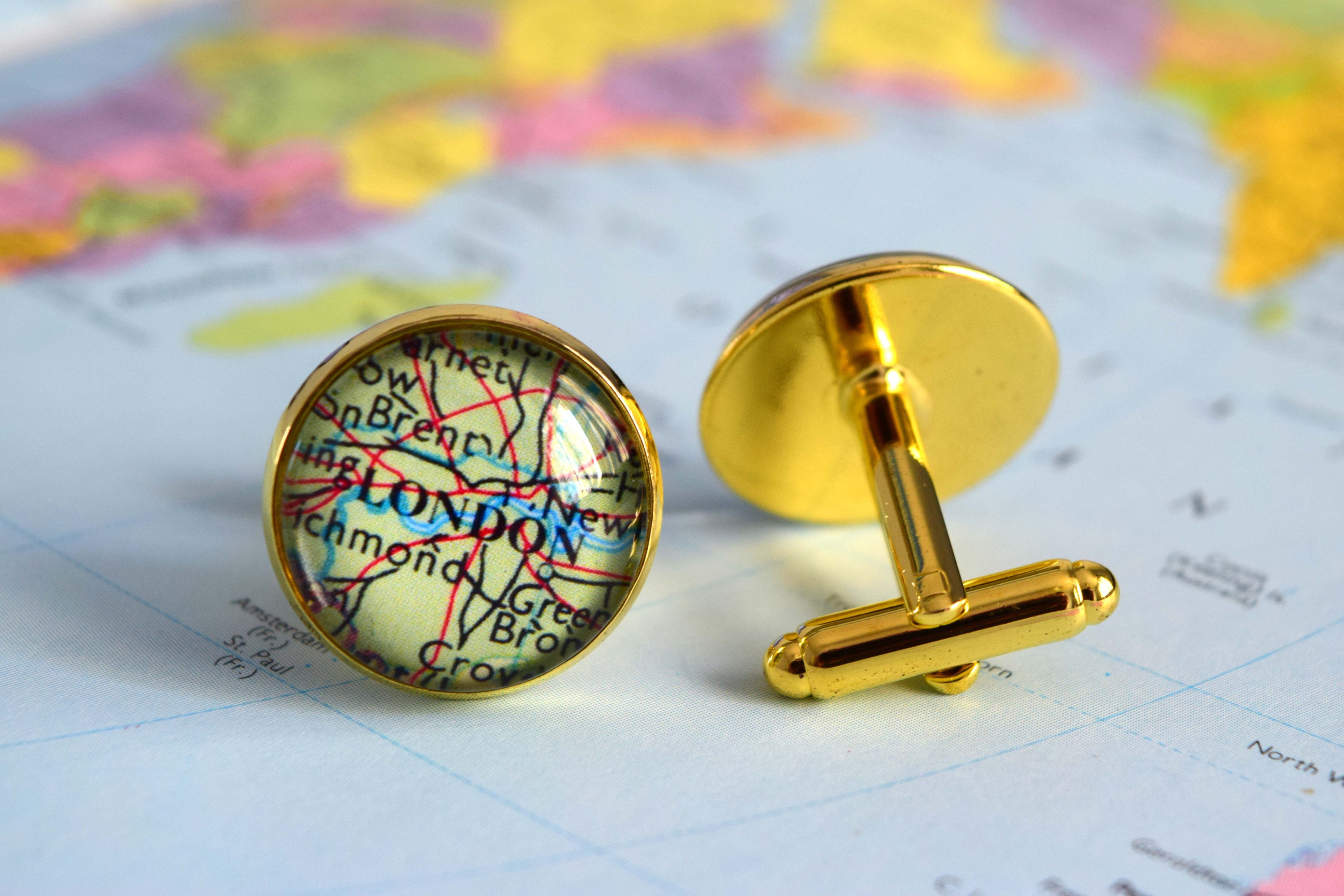 Map Cufflinks, Gold Plated, Personalised Custom Vintage Map Design ...