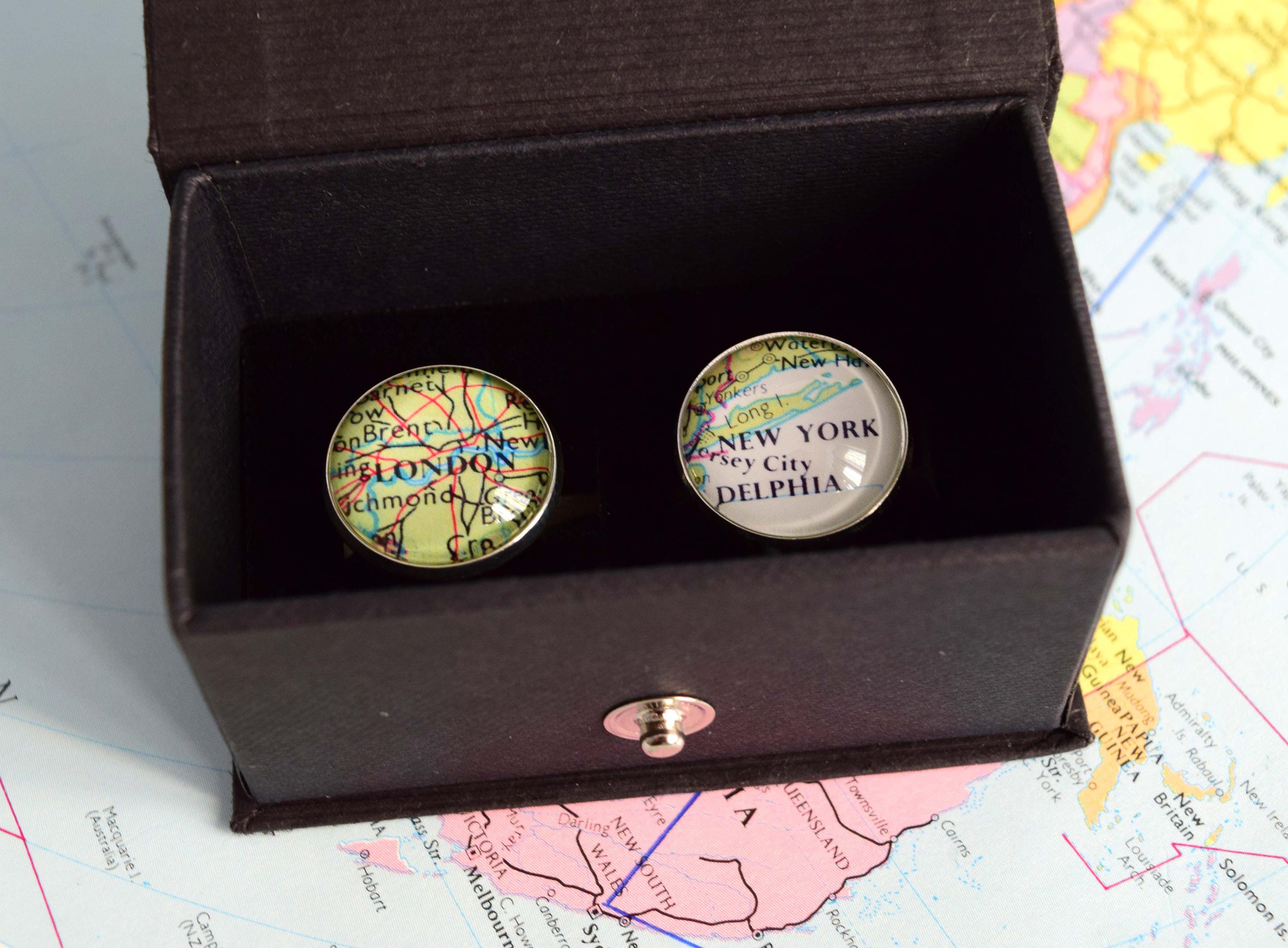 Map Cufflinks, Gold Plated, Personalised Custom Vintage Map Design ...