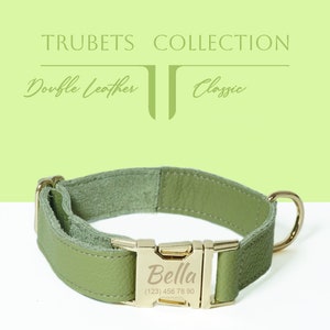 Personalized Leather Green Dog Collar, Custom Green Leather Dog Collars ...