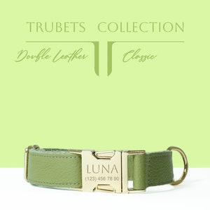 Personalized Leather Green Dog Collar, Custom Green Leather Dog Collars ...