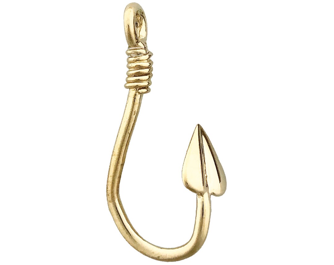 14K Gold 3D Fish Hook Pendant Slide - Etsy