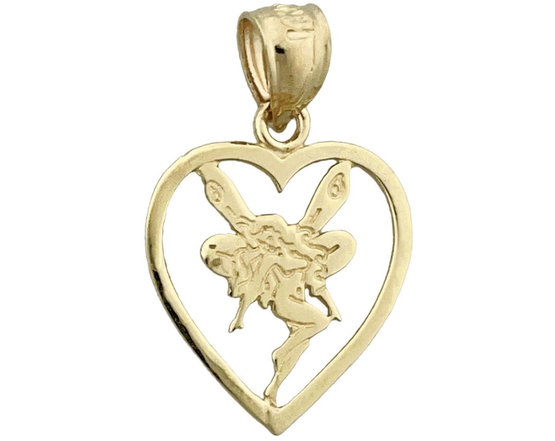 14K Gold Tinkerbell in Heart Charm - Etsy