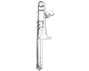 Sterling Silver Trombone Charm Instrument Music Musician 3D Solid .925 ...