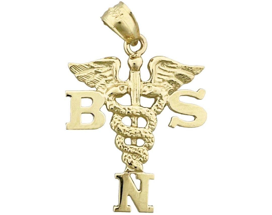 14K Gold BSN Bachelor Science Nursing Caduceus Pendant - Etsy