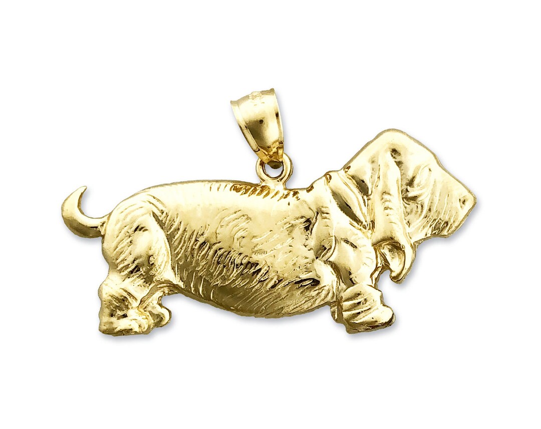 14K Gold 30MM Wide Basset Hound Pendant - Etsy