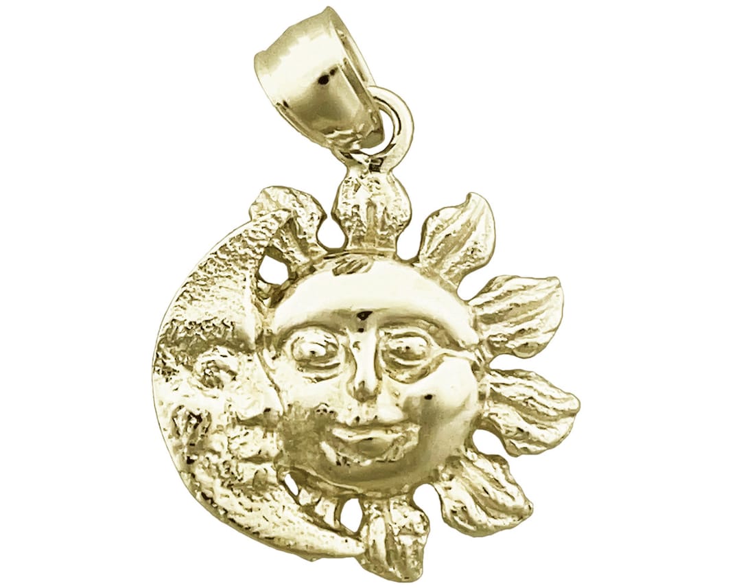 14K Gold Mond und Sonne Anhänger - Etsy.de