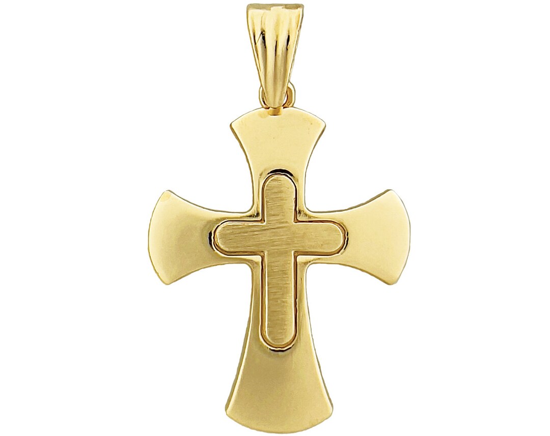 14K Gold Handcrafted 2D Beveled Cross Pendant - Etsy