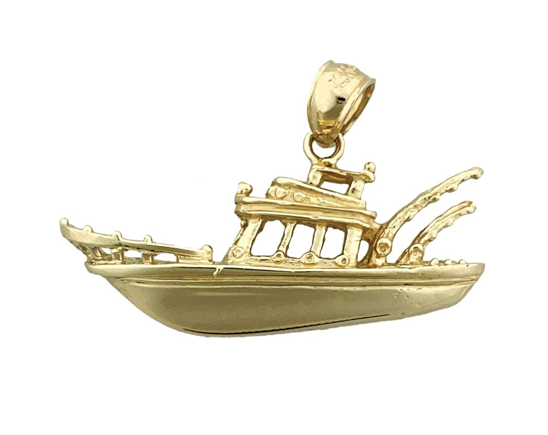 14K Gold Fishing Boat Pendant - Etsy