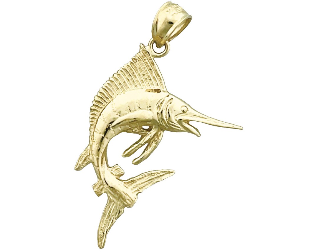 14K Gold Sea Life Sailfish Pendant - Etsy
