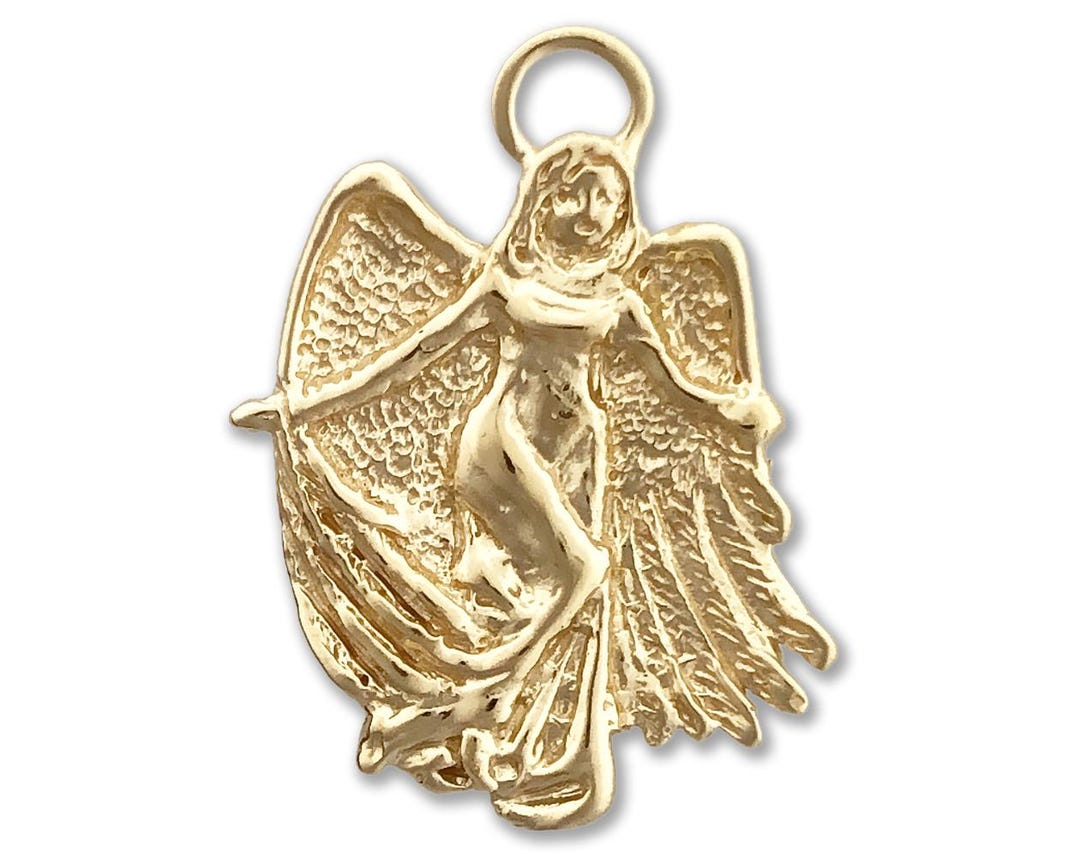 14K Gold Guardian Angel Pendant - Etsy