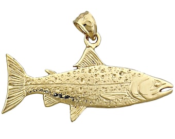 14k Solid Yellow Gold Bass Fish Pendant Nautical Charm Fisherman Gift ...