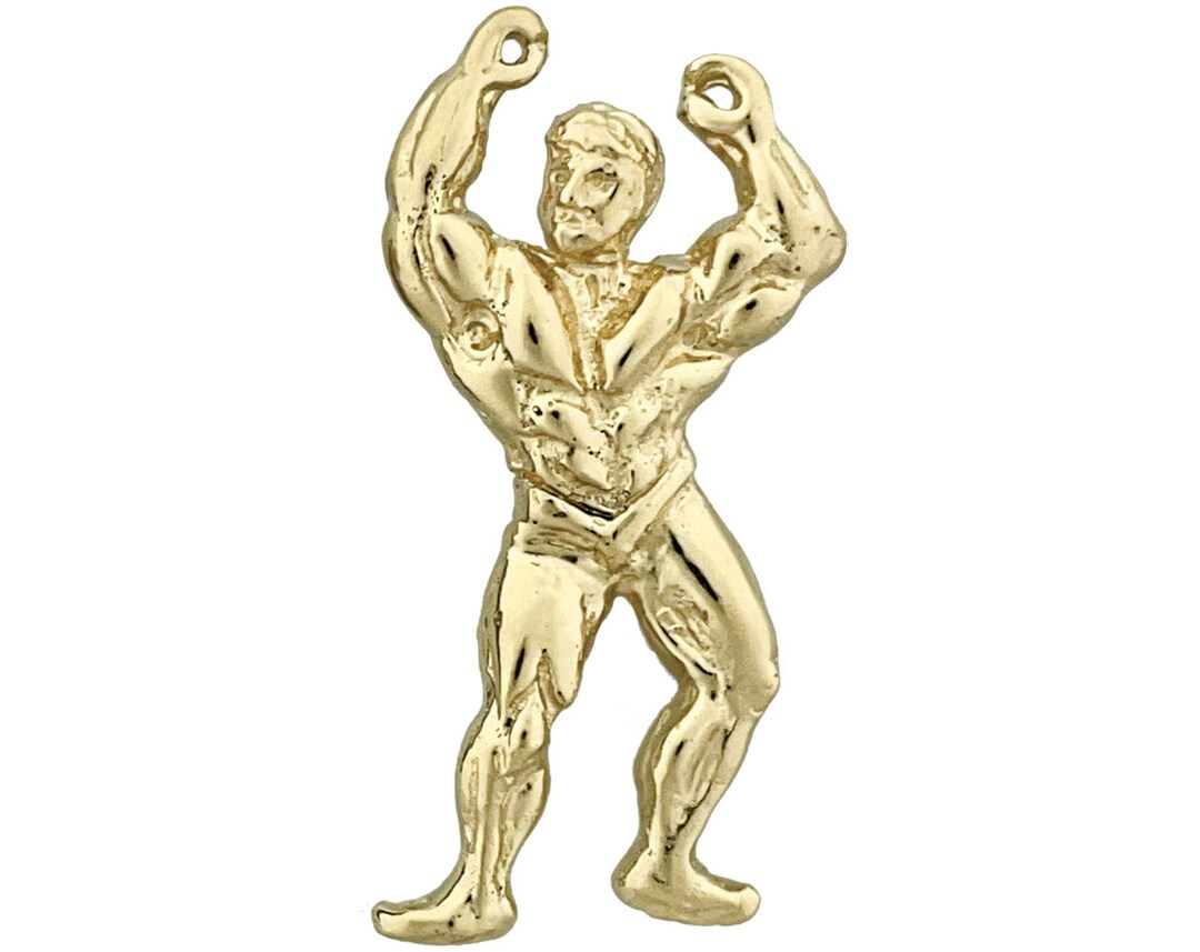 14K Gold Bodybuilder Muscles Pendant Slide - Etsy