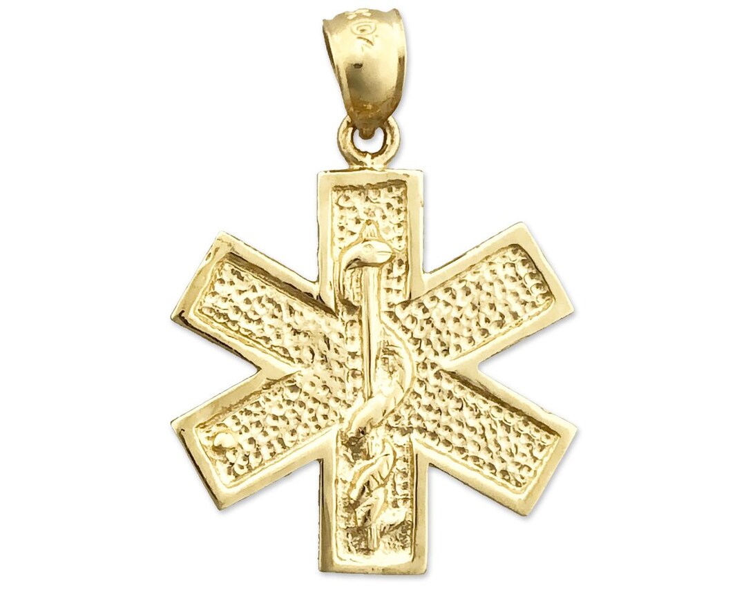 14K Gold Star of Life Rod of Asclepius Pendant - Etsy