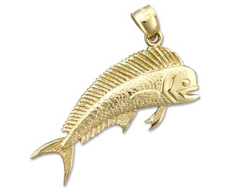 14k Solid Yellow Gold Mahi Mahi Nautical Charm Fish Pendant - Etsy