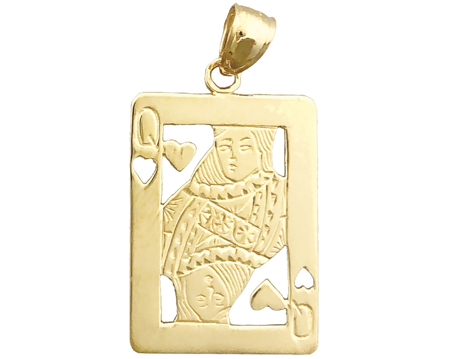 14K Gold Queen of Hearts Playing Card Charm | Etsy