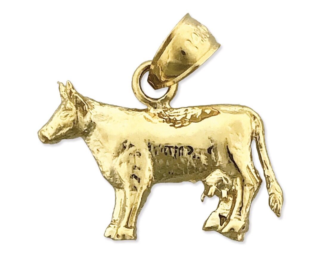 14K Gold Cow Mini Charm - Etsy