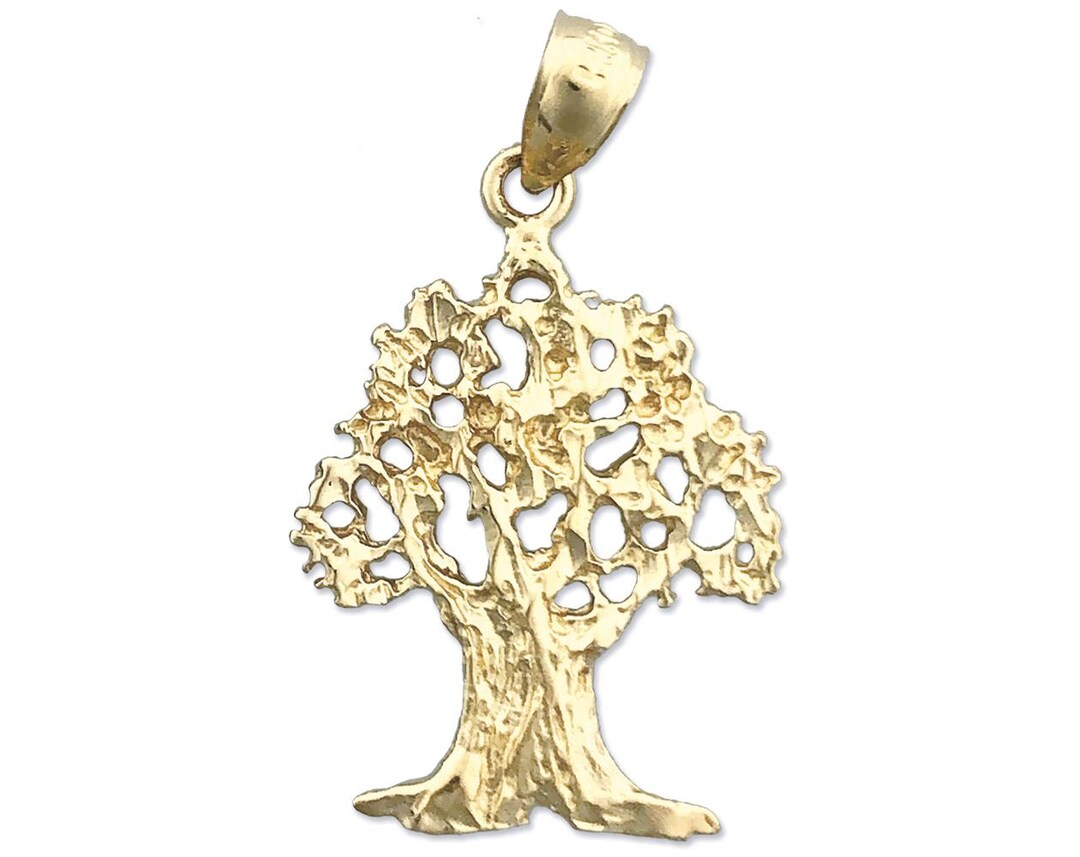 14K Gold Oak Tree Pendant - Etsy