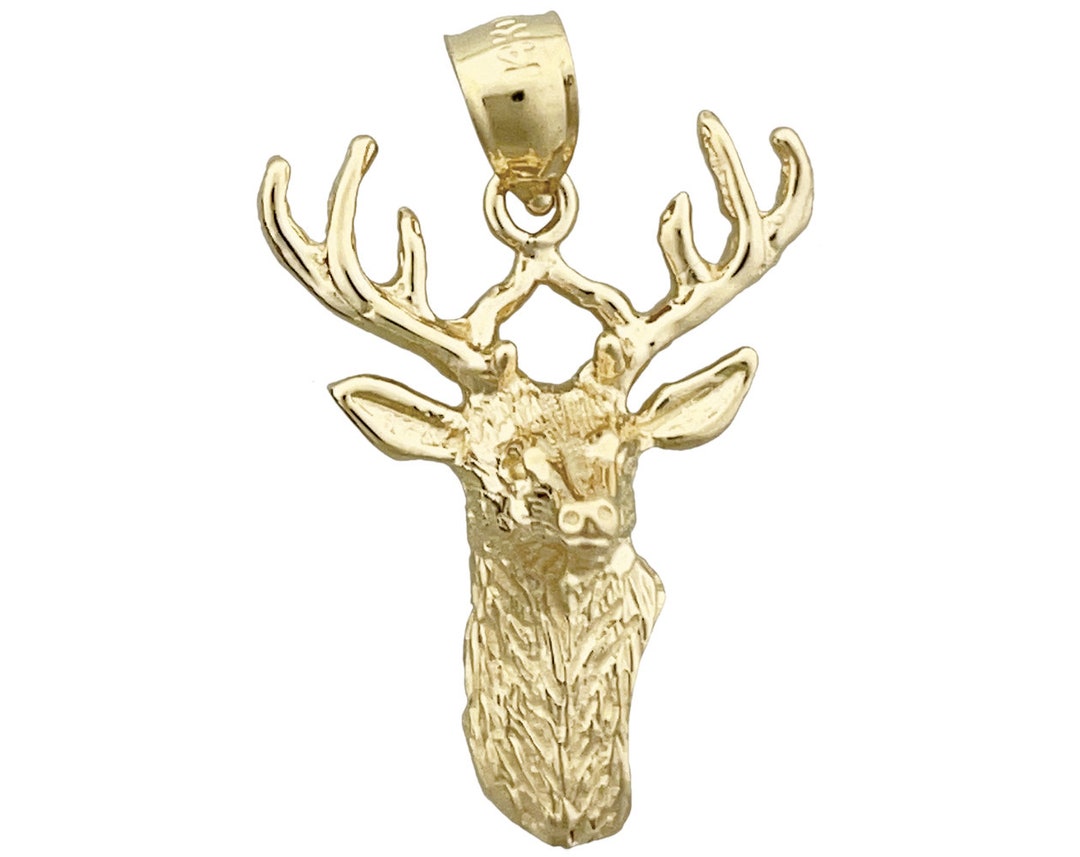 14K Gold Stag Head With Antlers Pendant - Etsy