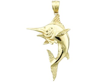 14k Solid Yellow Gold Marlin Nautical Charm Fish Pendant - Etsy