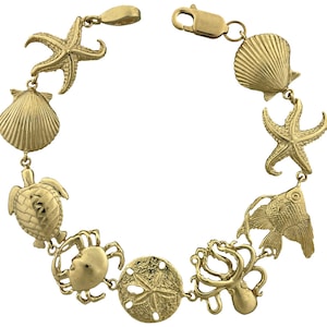 14K Gold 7.5" Sea Life Bracelet - Etsy