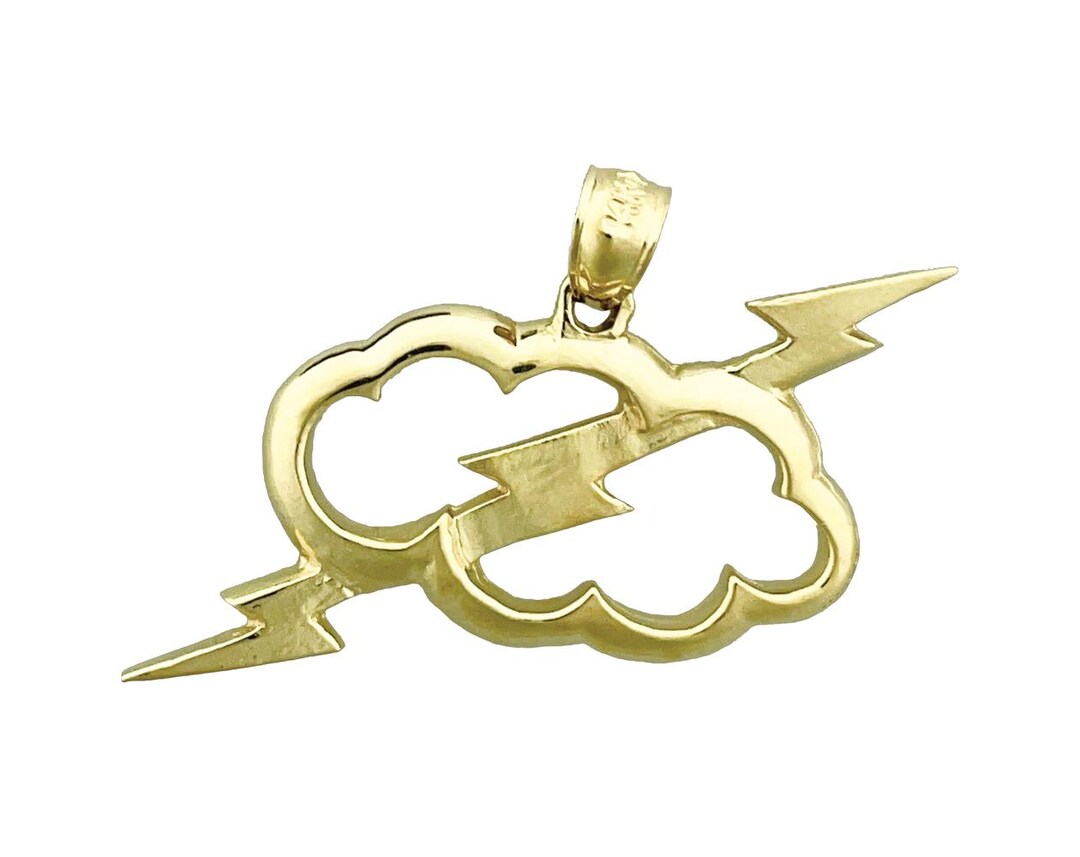 14K Gold Thunderbolt Through Cloud Pendant - Etsy