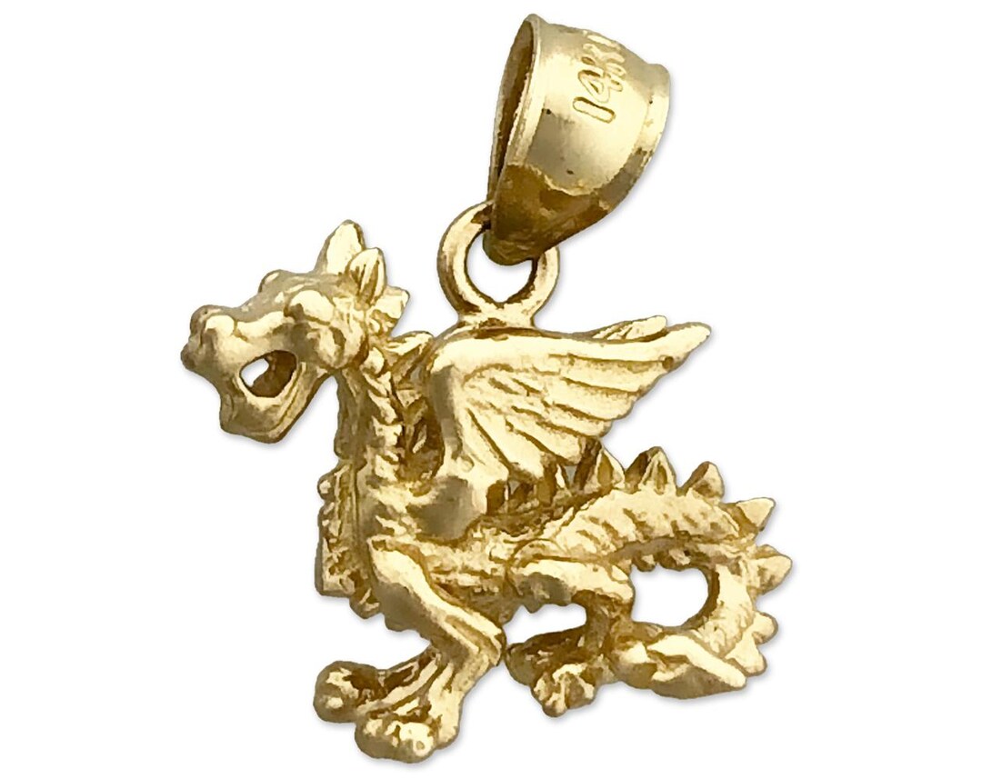 14K Gold 3D Mythical Winged Dragon Charm - Etsy