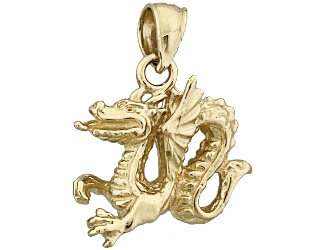 14K Gold 3-D Mythical Winged Dragon Charm - Etsy