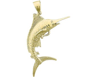 New 14k Gold 3D Marlin Fish Pendant - Etsy