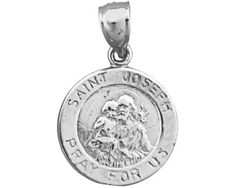 Saint Joseph Round Charm Pendant in Sterling Silver OR Gold Plated ...