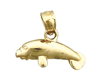 14k Solid Yellow Gold Manatee Nautical Charm Pendant - Etsy