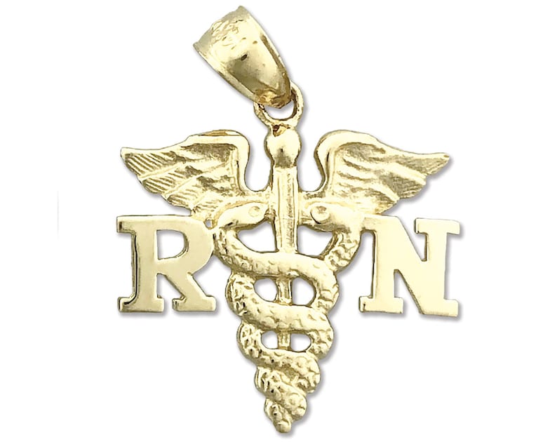 14K Gold Registered Nurse RN Caduceus Charm Pendant - Etsy