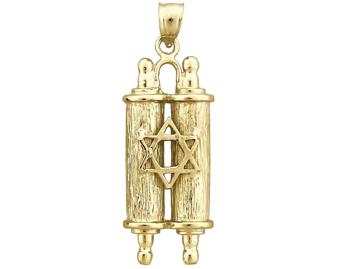 14K Gold 32MM Torah With Star of David Pendant - Etsy