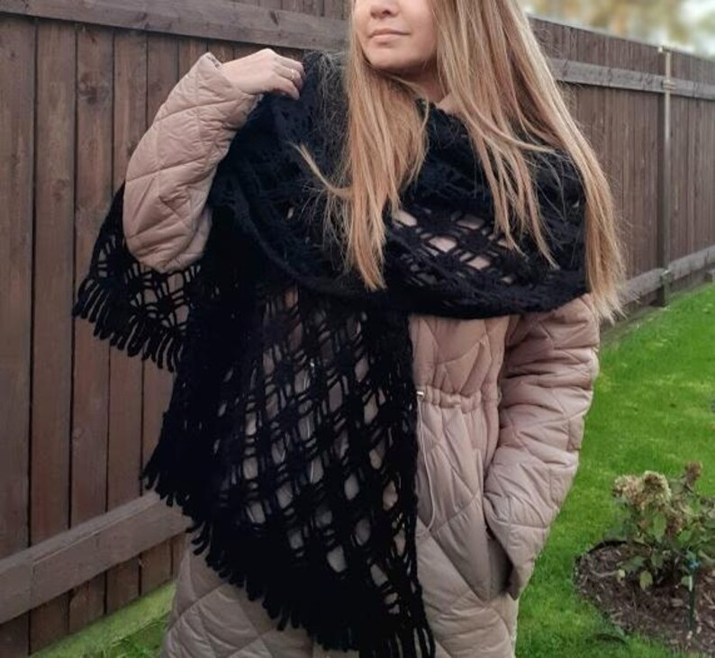 Woolen Black Scarf,hand Crochet Angora Shawl, Wrap, Autumn Warm Scarf ...