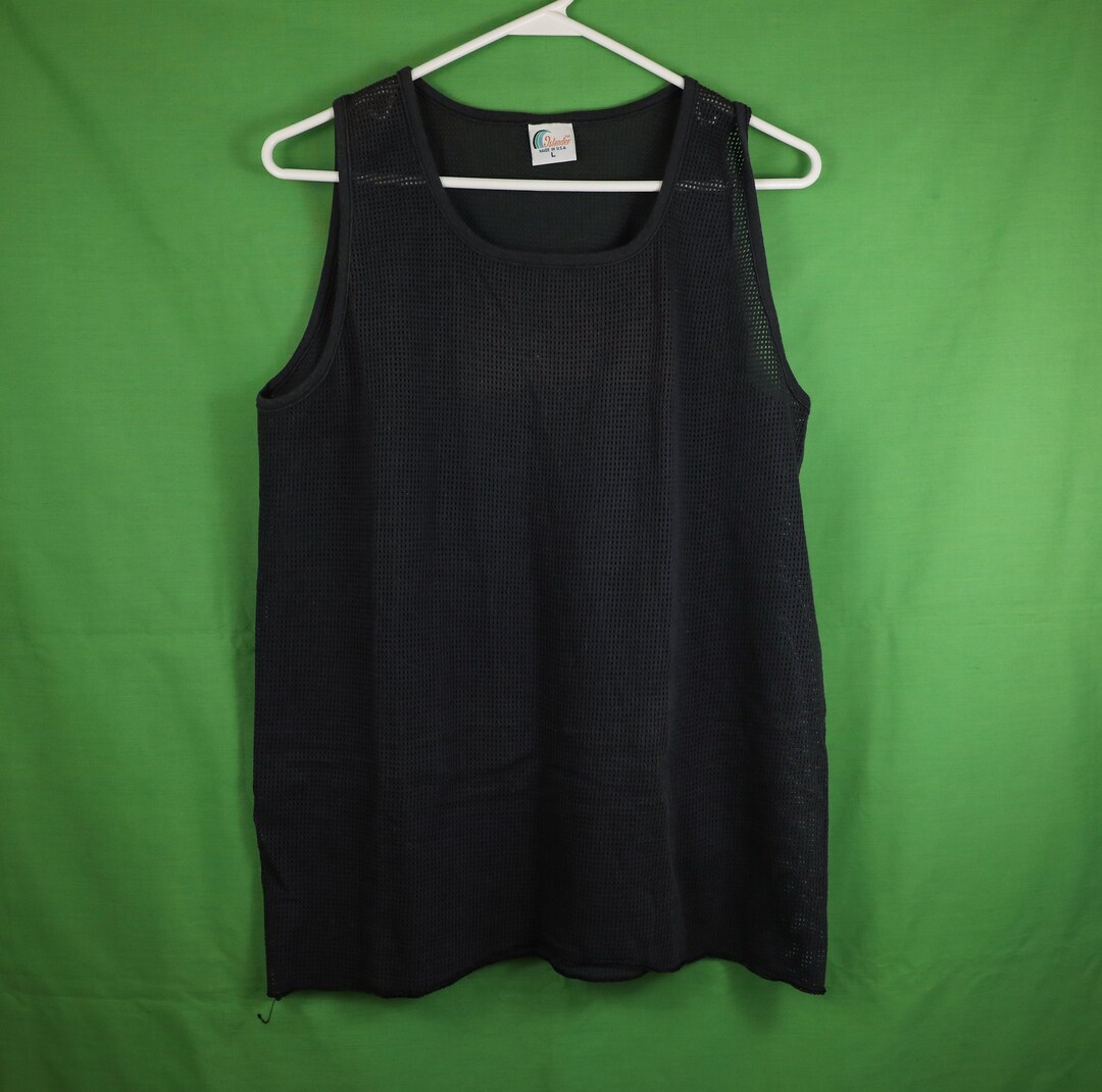 Vintage 80s Islander Tank Top Black Large Made in USA Mesh Cotton/poly ...