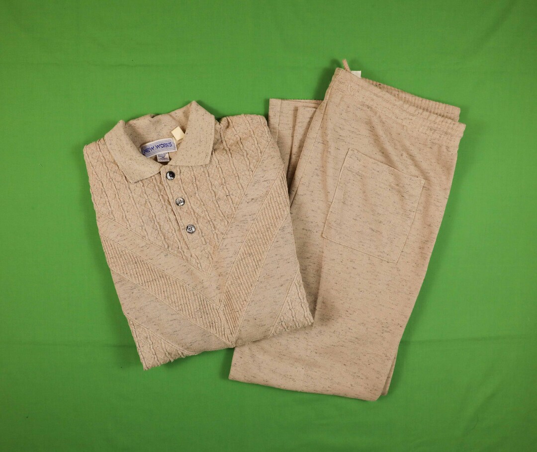 Vintage 80s Leisure Sweat Suit 2-piece Soft Cotton Swag Tan Beige Large ...