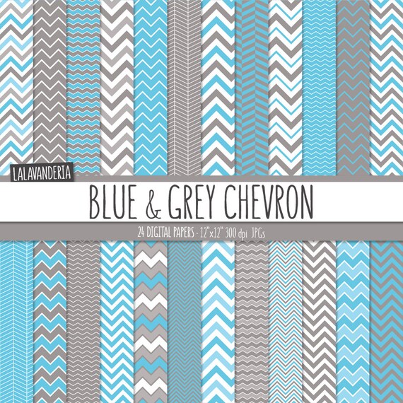 Chevron Digital Paper Package with Blue and Grey Backgrounds. | Etsy