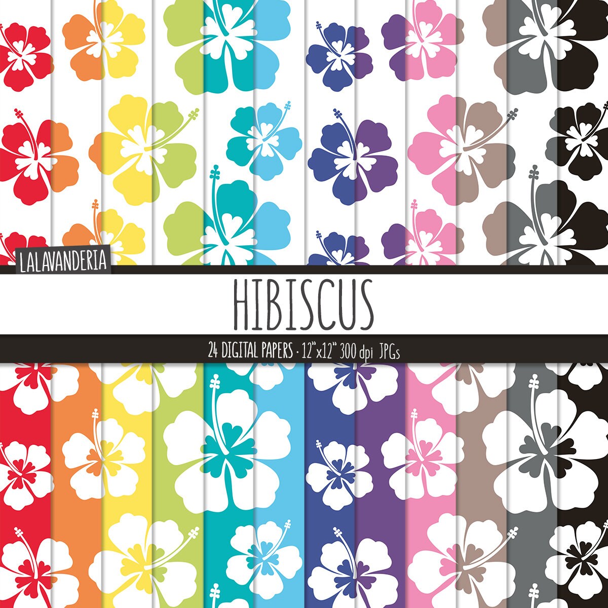 Hibiscus Digital Paper Pack. Rainbow Hawaiian Flowers - Etsy
